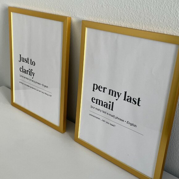 Wall Decor | New Set Of 5 Funny Gold Framed Work Definitions Home ...